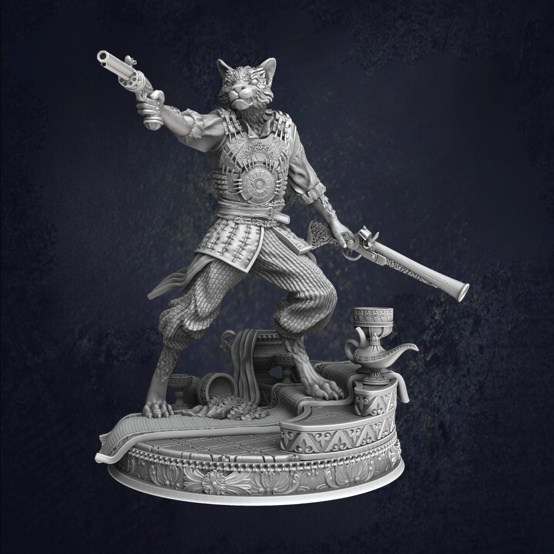 RPG Miniature: Catfolk Gunslinger Kara’Ta – DM Stash – The Print Tavern